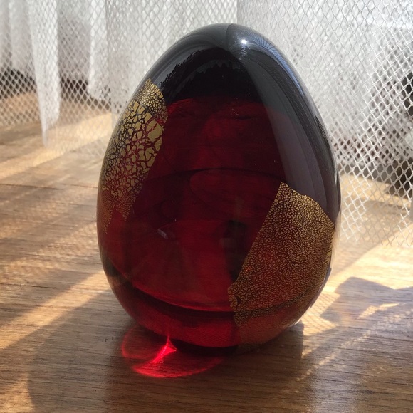 Vintage | Accents | Vintage Murano Red Ruby Glass Egg Paperweight With ...